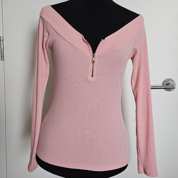 D.I.A | Tops | Dia Gyaru Pink Offshoulder Ribbed Long Sleeve Top Gold ...